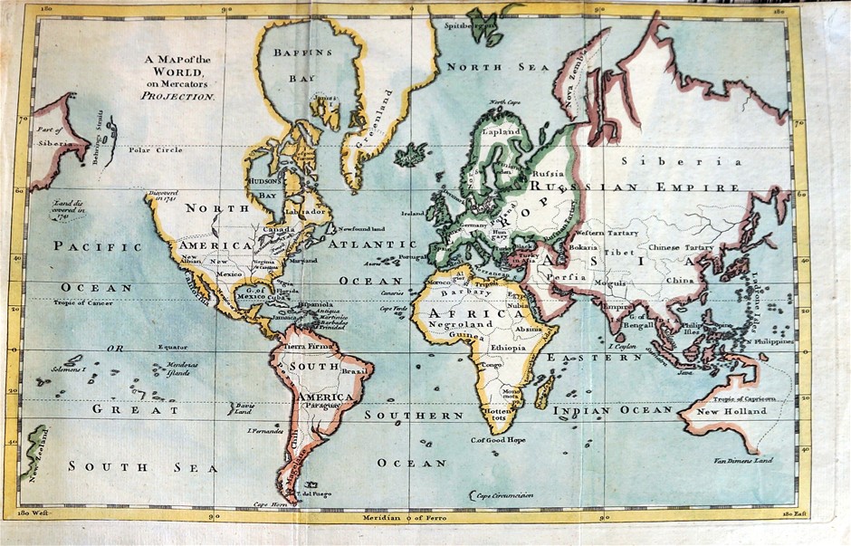 A HAND COLOURED ANTIQUE WORLD MAP - Circa 1780 Auction (0033-2305094 ...