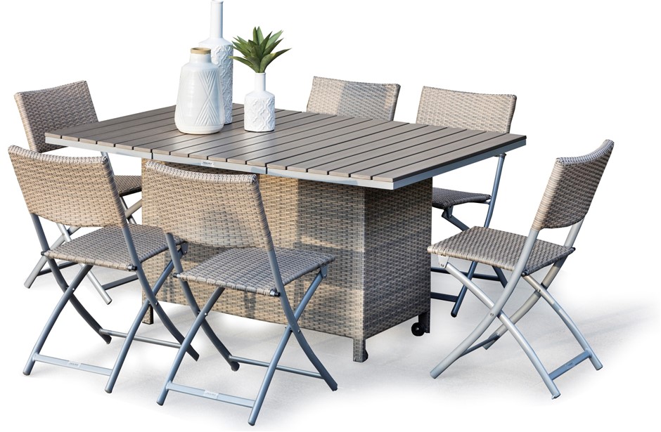 Buy NEW EXCALIBUR Outdoor Livingston 7 Pce Rattan Wicker Folding Dining ...