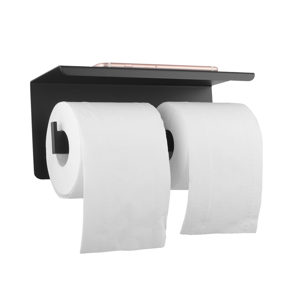 Buy Black Double Toilet Paper Holder Stainless Steel Wall Mounted ...
