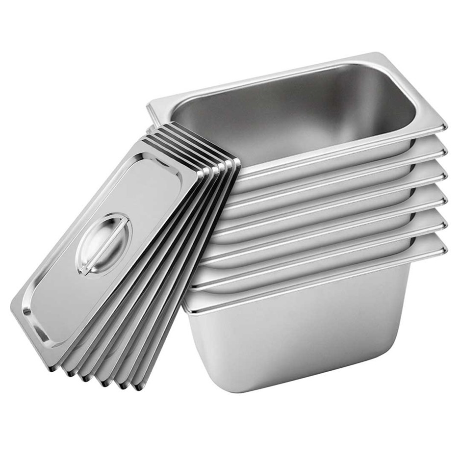 Buy SOGA 6x Gastronorm GN Pan Full Size 1/3 150mm Stainless Steel Tray w/ Lid | Grays Australia