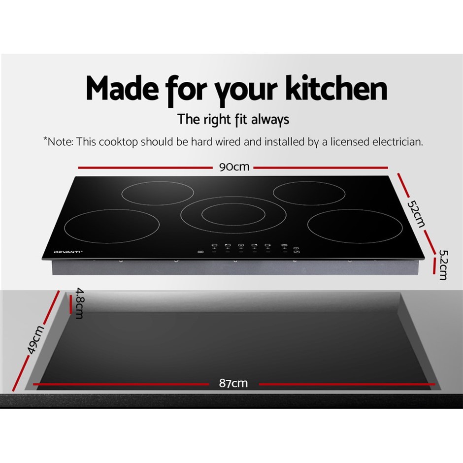 Buy Devanti 90cm Ceramic Cooktop Electric Cook Top 5 Burner Stove ...