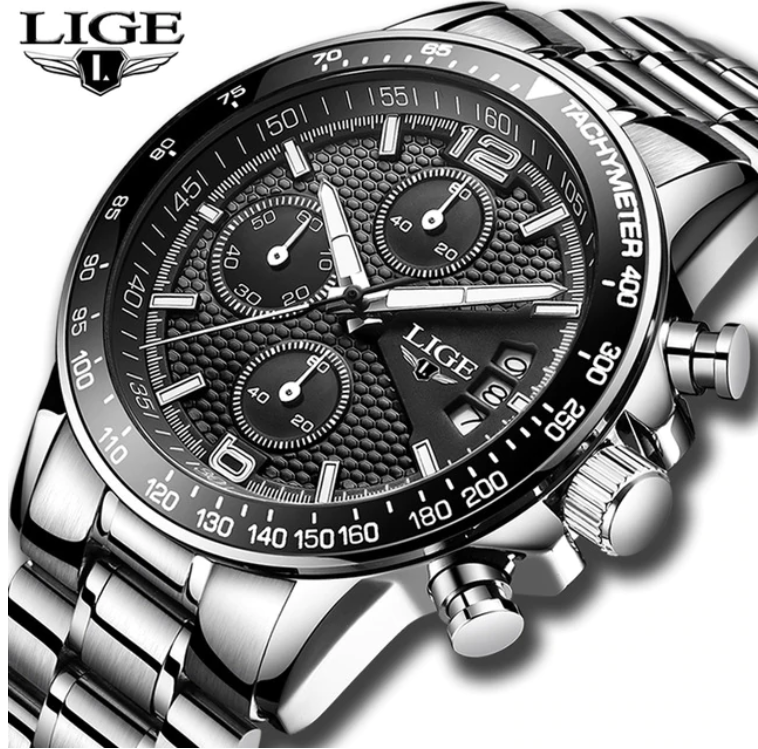 LIGE Men Luxury Quartz Multifunction Chronograph Watch Lige-0002 SS ...
