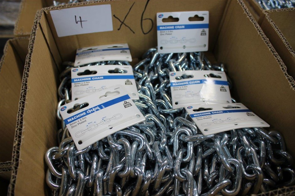 Box of 6 Zenith Machine Chain 8mm x2.5m ZincPlated 500Kg Working Load ...