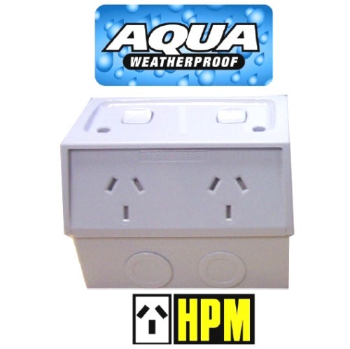 HPM AQUA Weatherproof IP53 Double Switched Powerpoint GPO Outlet Socket ...