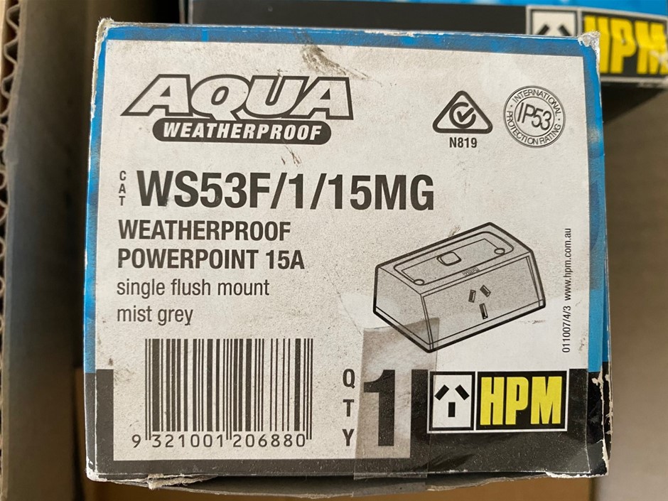 HPM AQUA Weatherproof Powerpoint 15A Single Flush Mount Mist Grey ...
