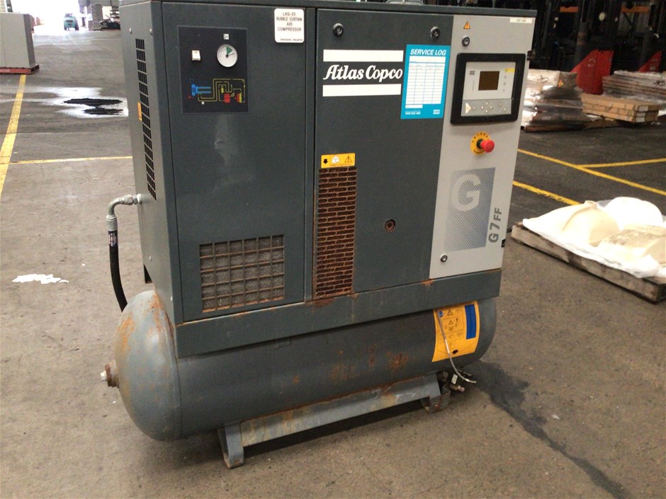 Atlas Copco G7FF A 10 Screw Compressor w/ Refrigerant Dryer Auction ...