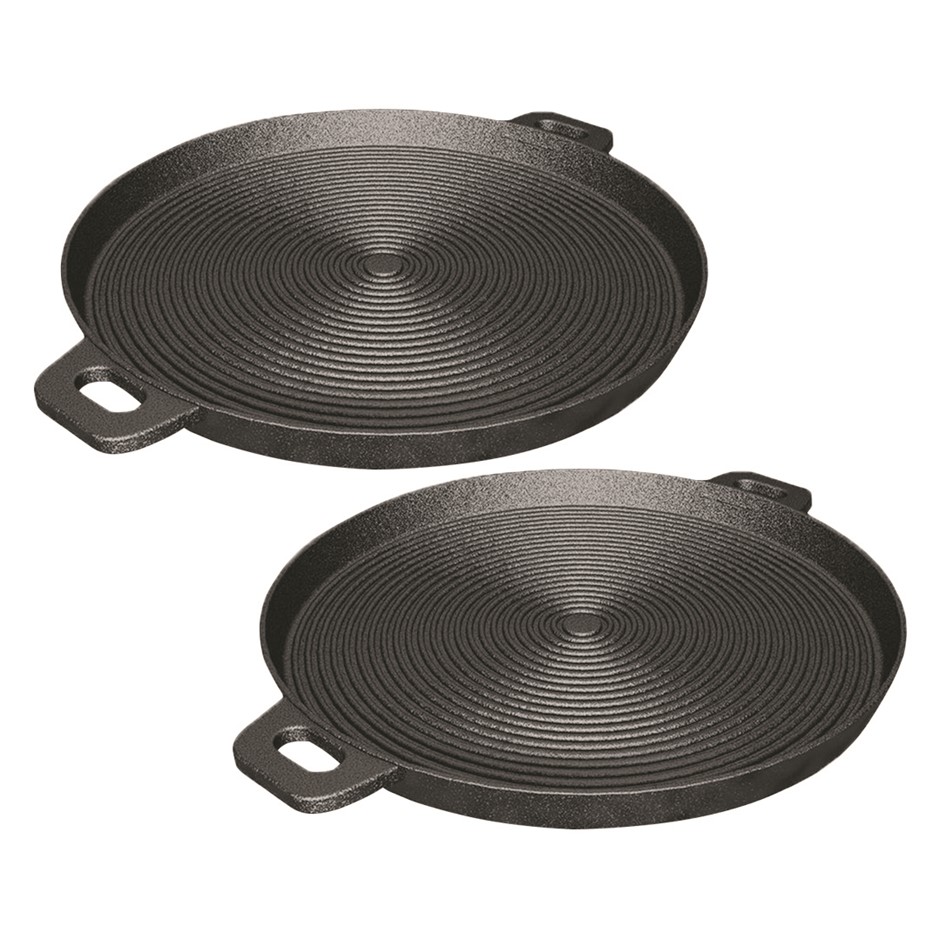 Buy SOGA 2X 40cm Round Ribbed Cast Iron Frying Pan Skillet Non-stick w ...