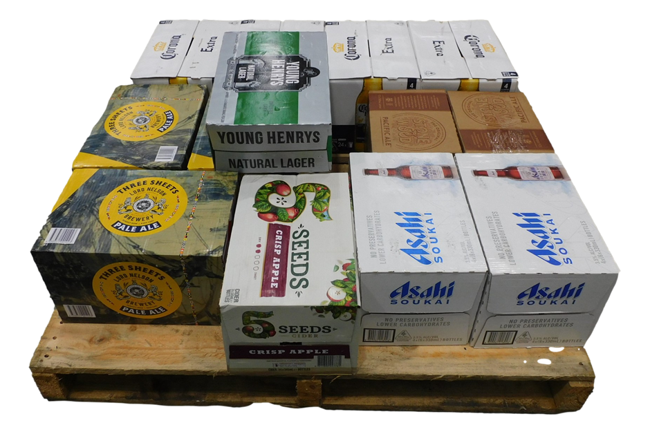 Pallet of Approx 13 Cartons of Assorted Beer and Cider Cans and Bottles ...