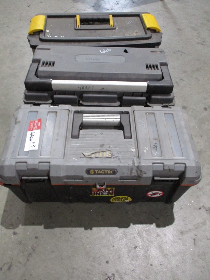 Qty 3 Plastic Toolboxes/Concrete Auction (0446-7038431) | Grays Australia