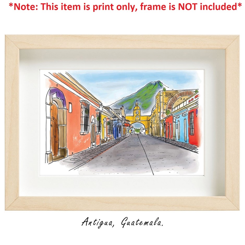 Art Deco, Wall Art Print, Line Art Drawing of Antigua, Guatemala ...