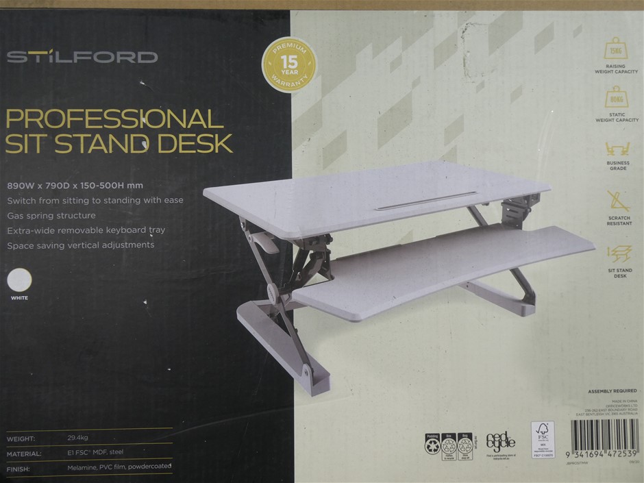 Stilford Professional Sit Stand Desk 890mm White Auction (0081-2186126 ...