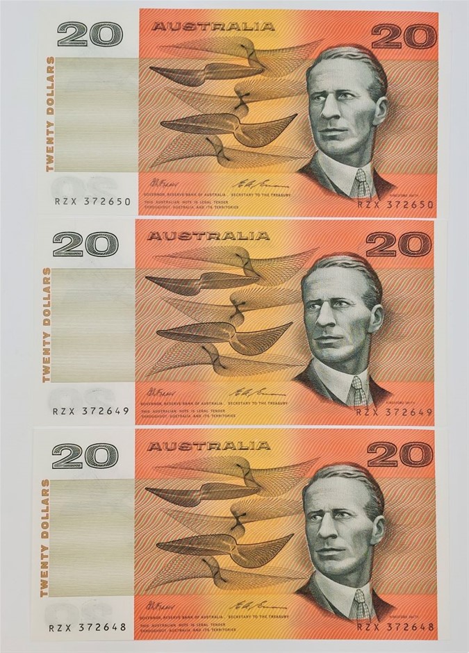 3 Consecutive Wet Ink Transferred Error $20 Fraser Evans Paper ...
