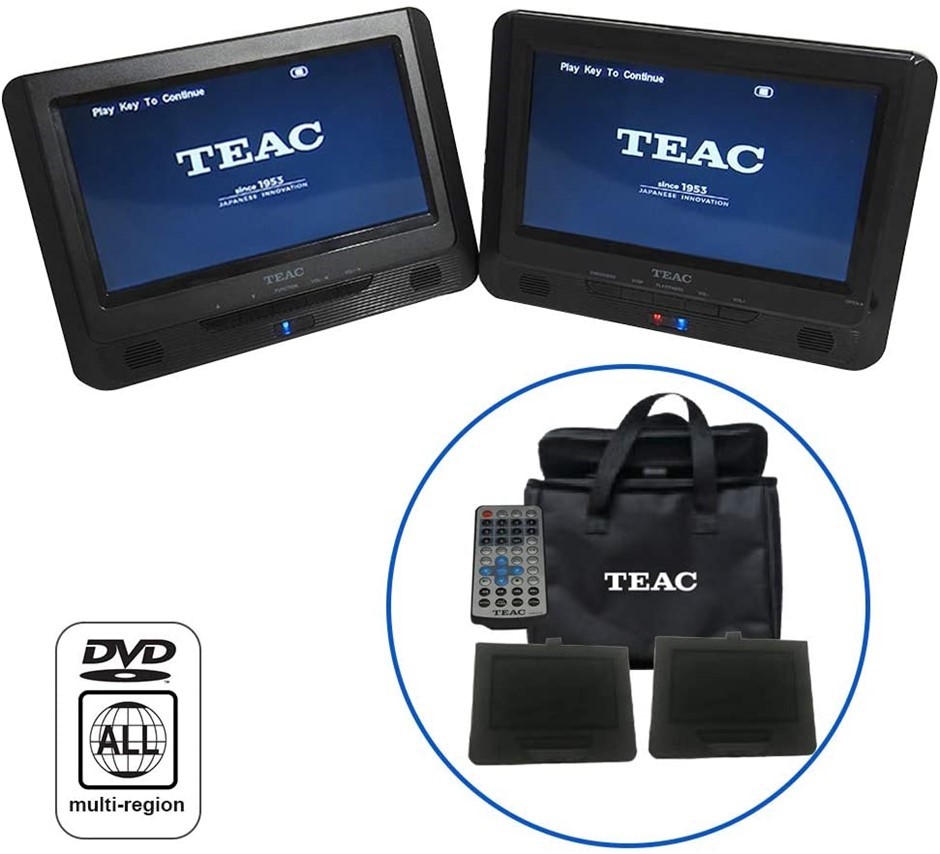 TEAC 9" Twin Screen in car Portable DVD Player. black. NB: Minor use ...