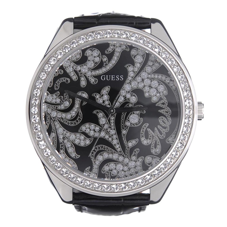 Buy Guess Watch - Black Leather Band & Black Pattern Face | Grays Australia