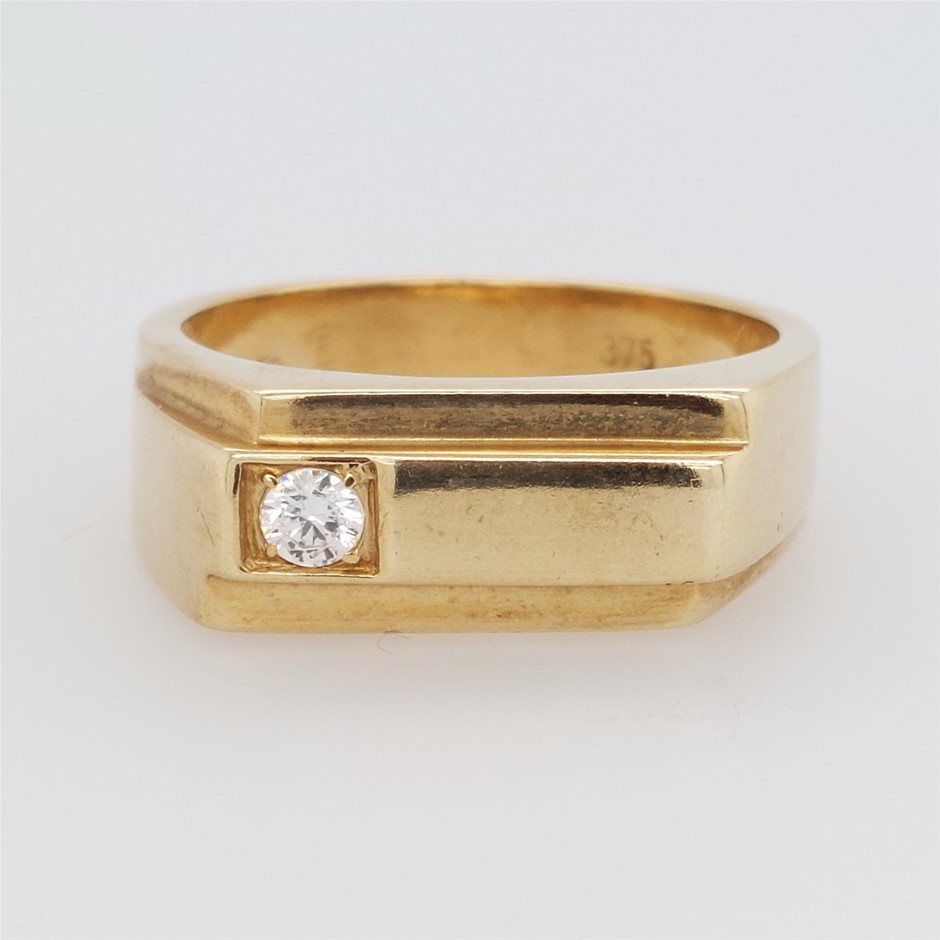 9CT Y/G Gents Diamond Signet Ring Auction (0031-2545821) | Grays Australia