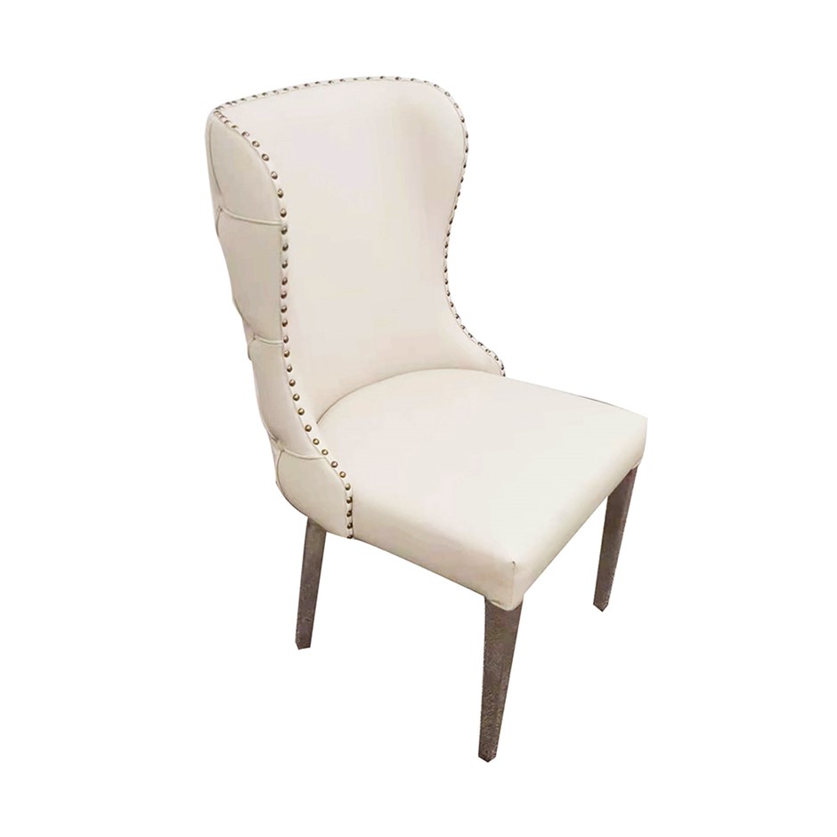 Buy 2X Studded Dining Chairs PU Beige & Silver Frame | Grays Australia