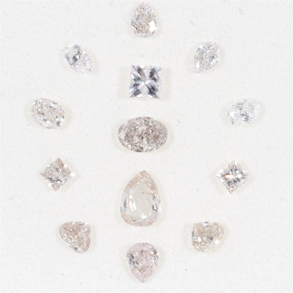1.01ct 13-Piece Loose Premium White/Faint Pink Diamond Arrangement ...