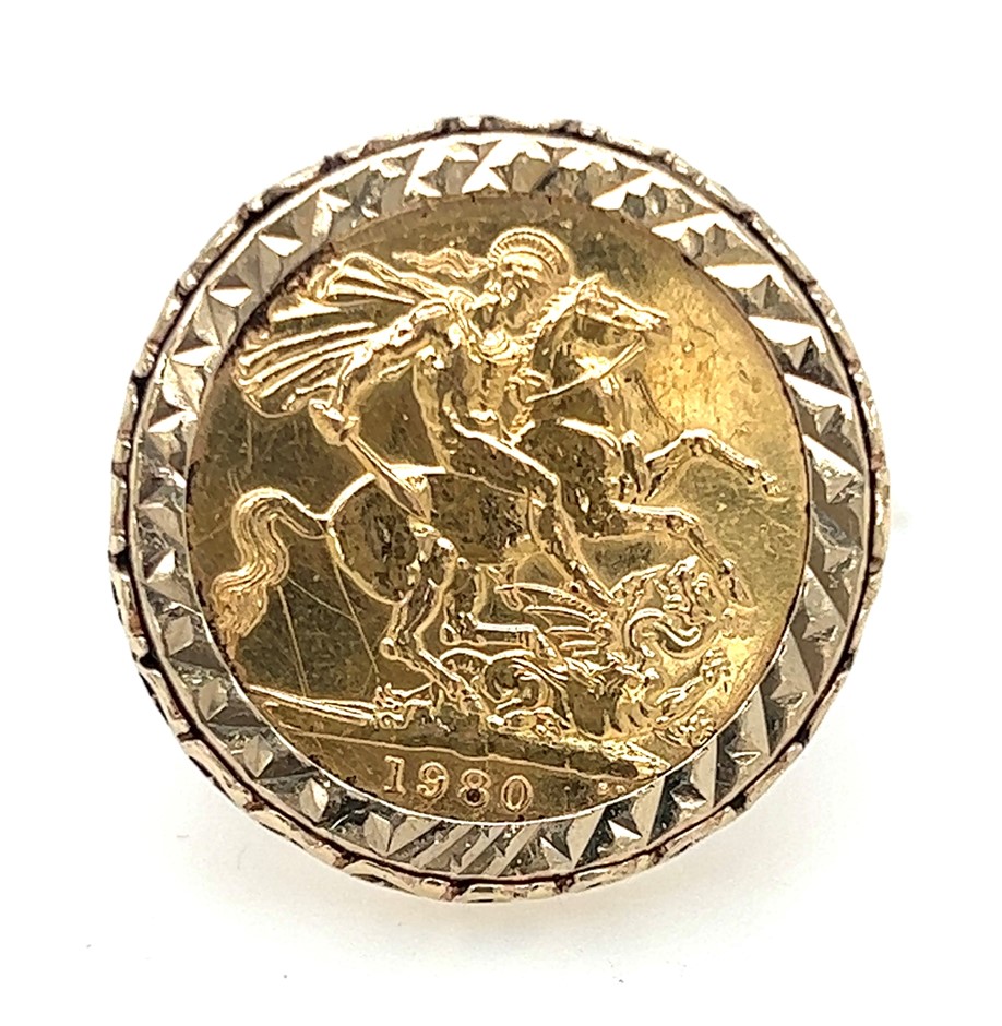 9Ct Yellow Gold 1980 Sovereign Coin Ring Auction (0040-2547880) | Grays ...