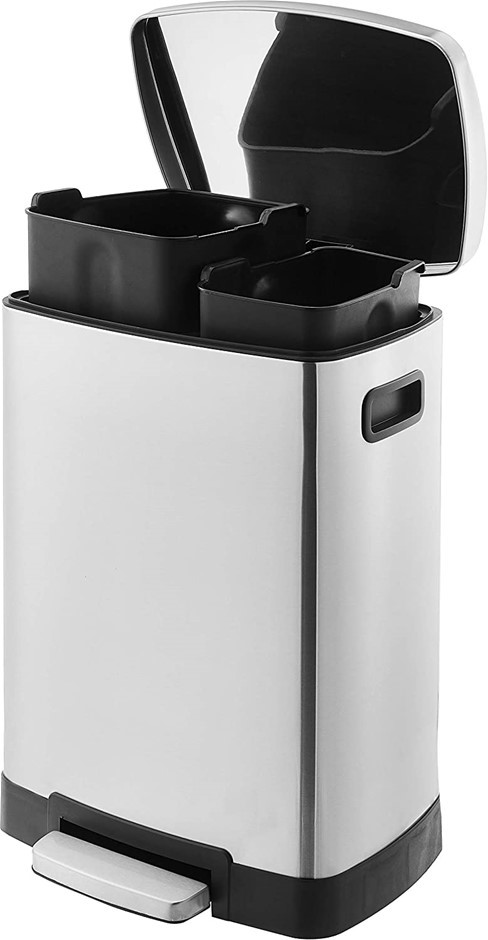 AMAZON BASICS Stainless Steel Recycle Dustbin with Two Interior Bins ...