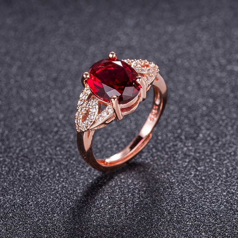 Elegant 18K Rose Gold plated Simulated red ruby ring Adjustable Auction ...