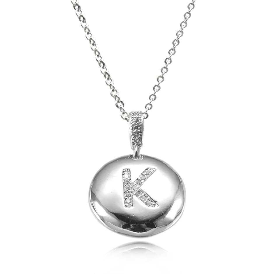 Letter 'K' Charm Platinum Plated Pendant Necklace with Cubic Zirconia ...