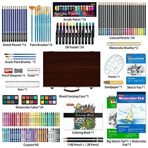 SHUTTLE ART 186 Piece Deluxe Art Set Shuttle Art Art Supplies in Wooden ...