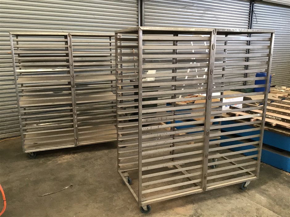 Two Stainless Steel Bakery Tray Trolleys on Wheels Auction (0044 ...
