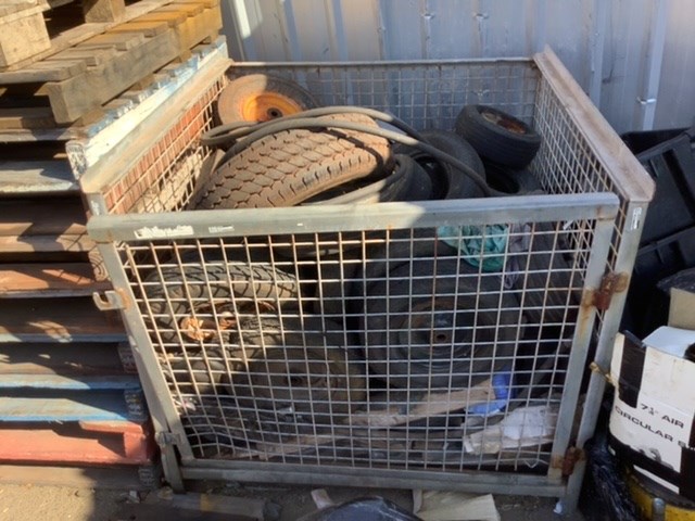 Mesh Metal Crate Of Assorted Tyres Auction (0203-9037770) | Grays Australia