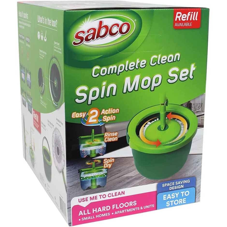 SABCO Complete Clean Spin Mop Set, Rinse and Dry Simultaneously, Green ...