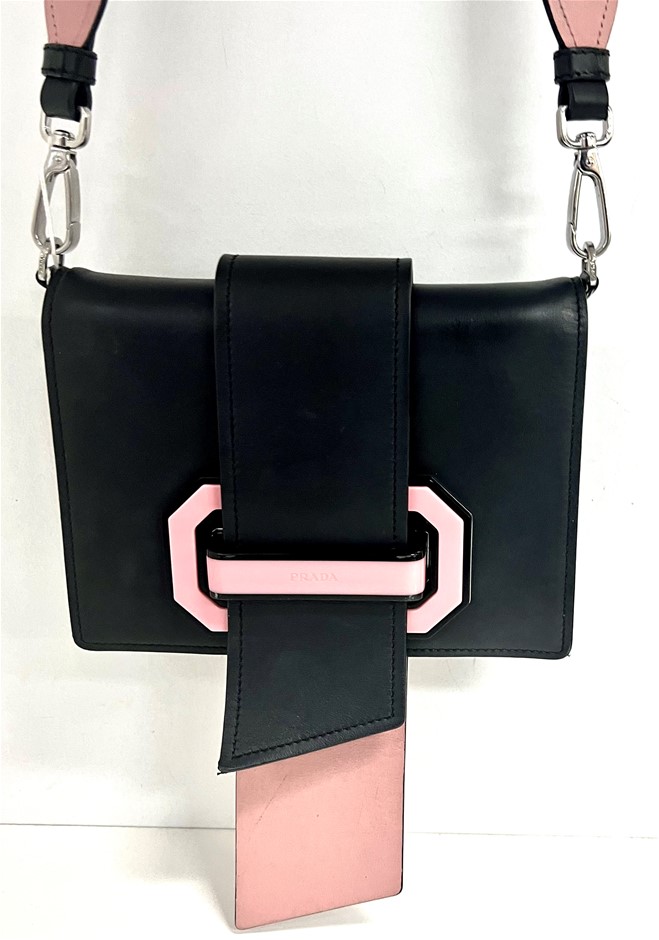 Prada Flex Ribbon Black & Pink Leather Flap Shoulder Bag Auction (0065 ...