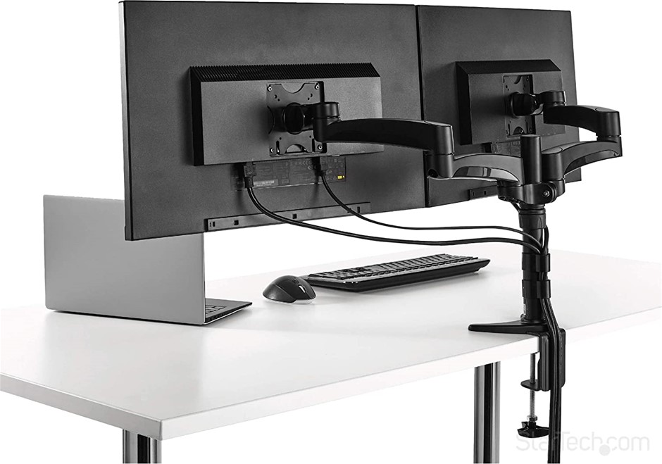 STARTECH Dual Monitor Stand, Grommet or Desk Mount, Monitors up to 60. ...