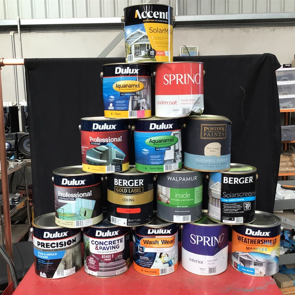 39 x Assorted 4 Litre Tins of Paint Auction (0059-3024984) | Grays ...