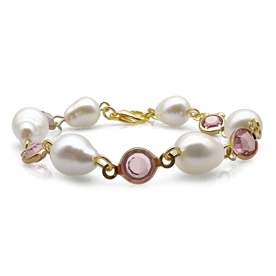 Baroque Freshwater Pearl & Rose Pink Glass Link Bracelet Auction (0008 ...