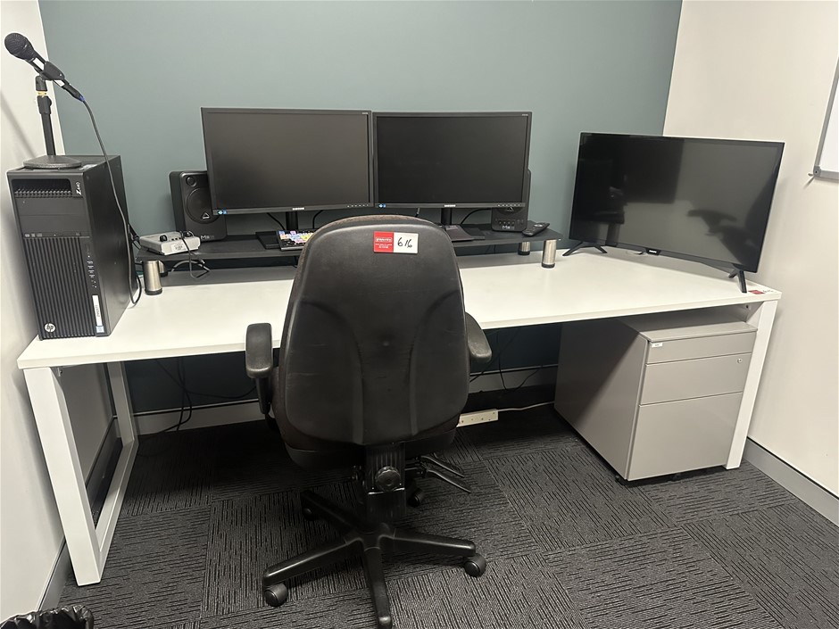 Assorted office furniture Including: 1 x loop leg single workstation ...