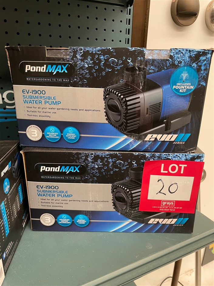 2 x PondMAX EV1900 Submersible Pumps Auction (0020-3025443) | Grays ...