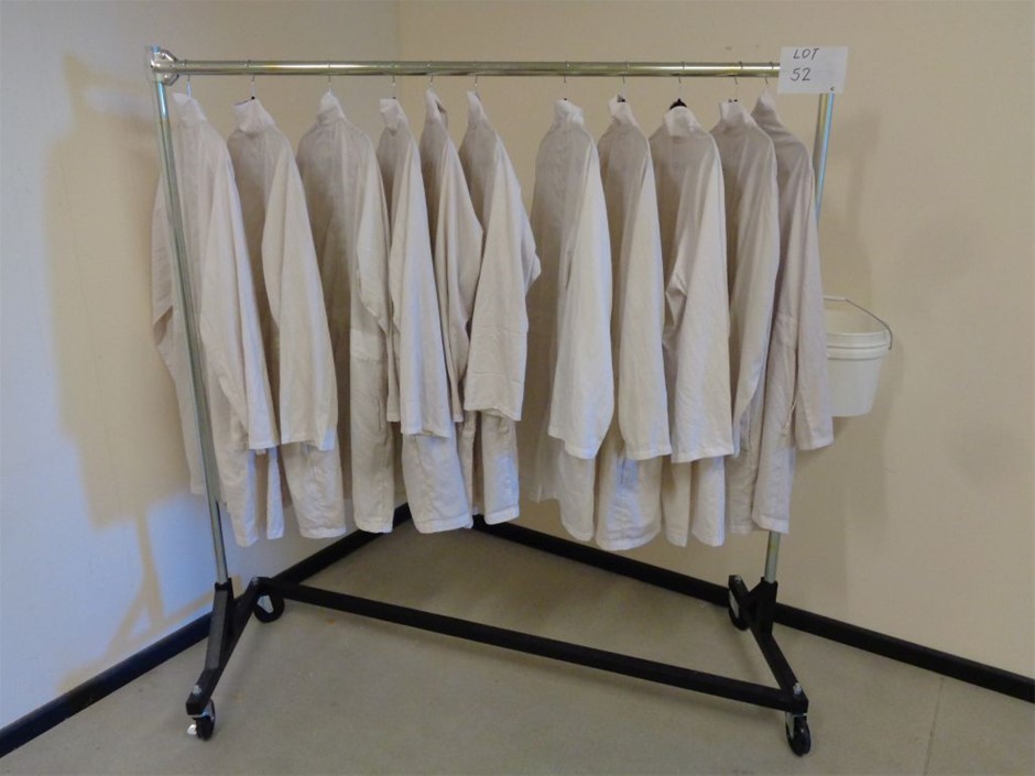 Mobile Coat Rack and White Dust Coats, Auction (0052-5052783) | Grays ...