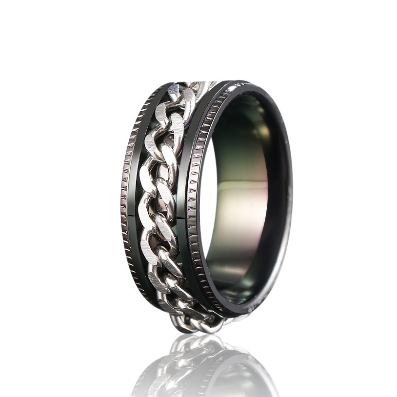 Classy Stainless Steel Black & White Swivel Chain Fidget Ring - US Size ...