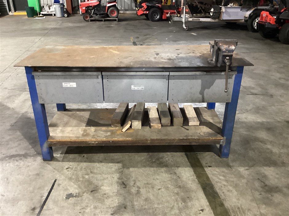 Fabricated Steel Work Bench With Vice Auction (0081-8017318) | Grays ...
