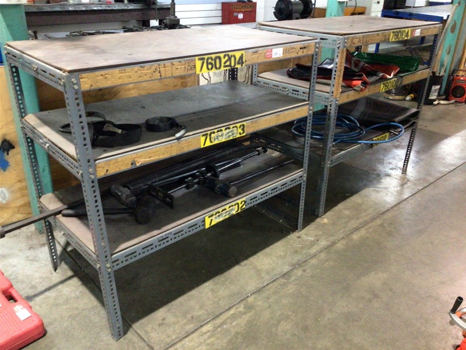 2x 3 Shelf Benches with Contents Auction (0066-7045475) | Grays Australia