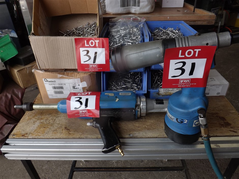 Pneumatic Pop Rivet Tools x 2 with assortment of Pop Rivets Auction ...
