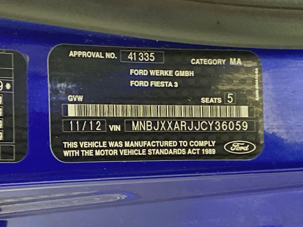 Ford Fiesta- Where To Find The Colour Code, 51% OFF