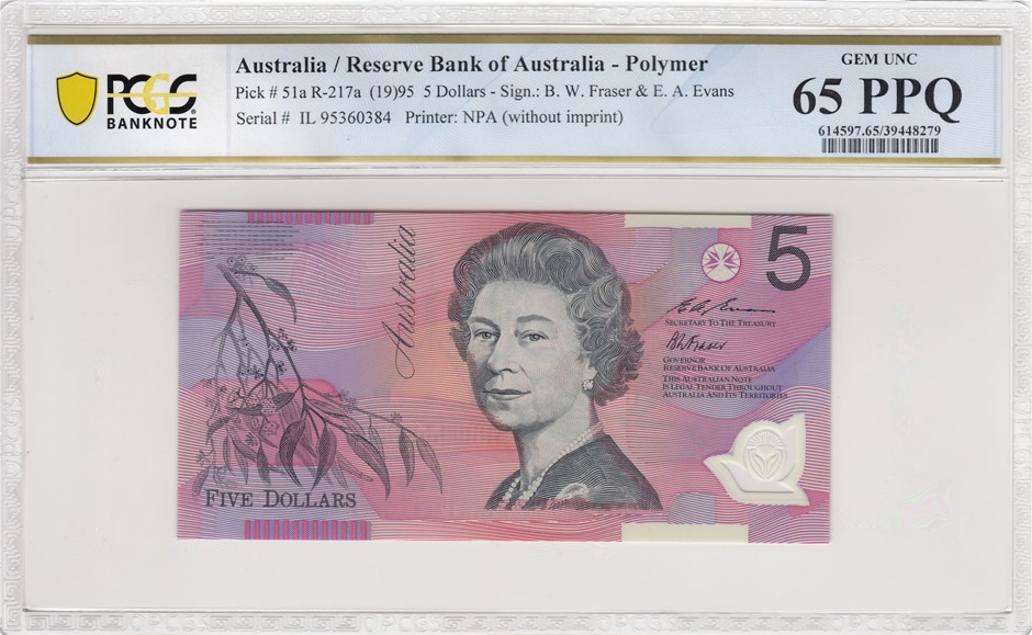 1995 Last Prefix 'IL95' Australian $5 Banknote (PCGS Graded Gem UNC ...