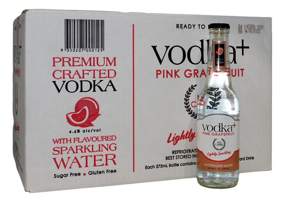 Vodka+ Pink Grapefruit Flavoured Sparkling Water Pre Mix Btls (24x ...