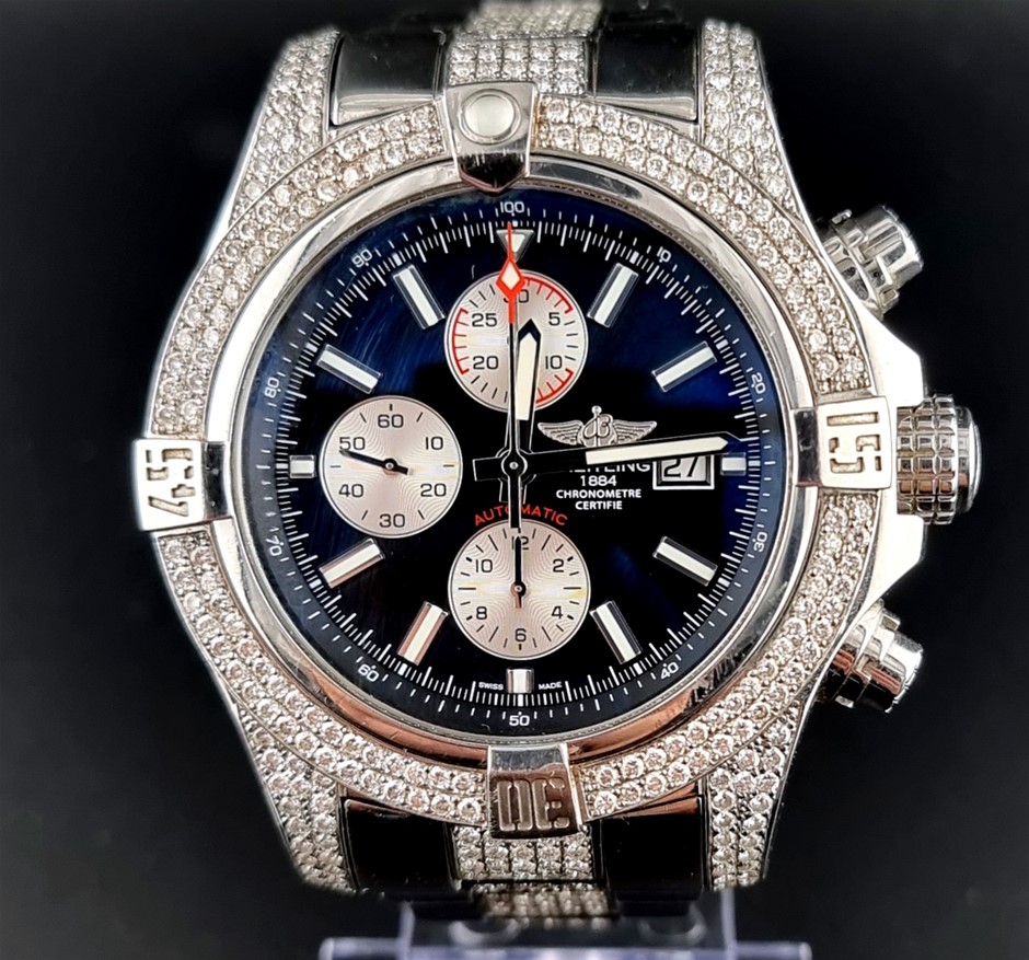 BREITLING WATCH - COMPLETELY DIAMOND ICED WITH OVER 500 NATURAL ...