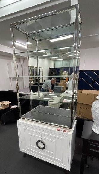 2 Door Timber Sideboard and Mirrored Chrome Display Unit Auction (0032 ...