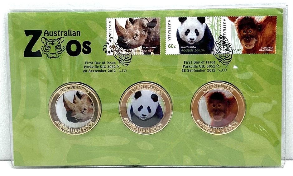 Australian Zoos First Day Cover & 3 Medallions featuring black Rhino ...