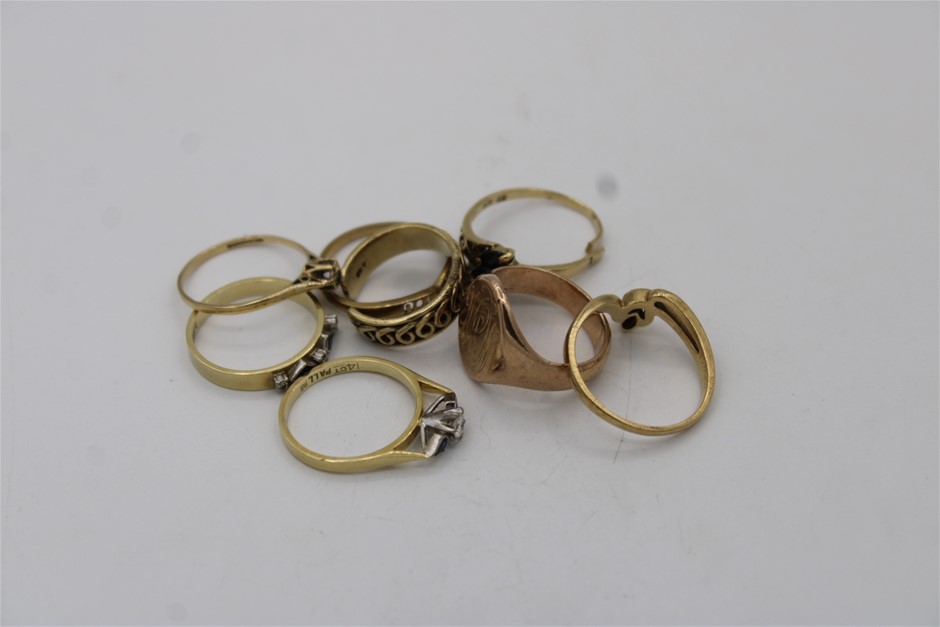 8 X Stamped 9ct & 14ct Yellow Gold, Assorted Rings Auction (0034 ...