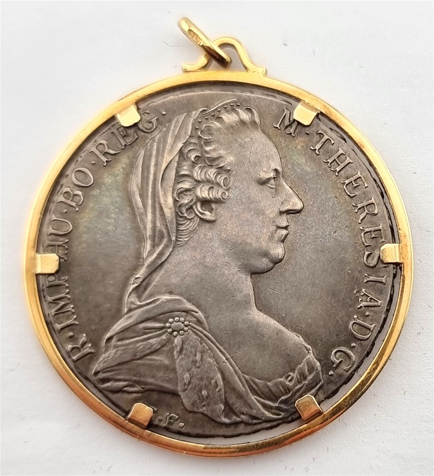 1780 Maria Theresia Silver Thaler Coin With Solid Gold Mount Auction ...