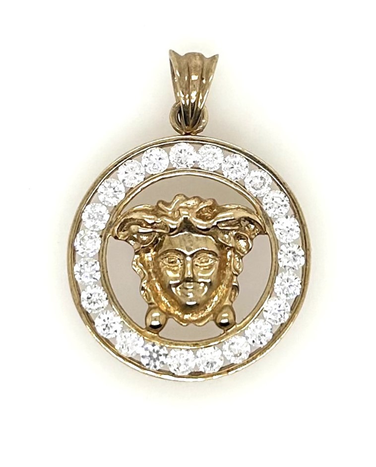 9ct Yellow Gold Medusa Head Cubic Zirconia Round Pendant Auction (0262 ...