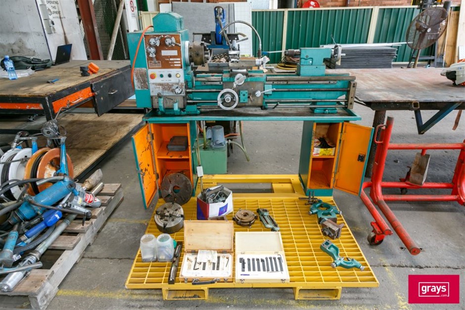 1994 Herless CQ6230 Center Lathe Mounted on Steel Forklift Platform ...